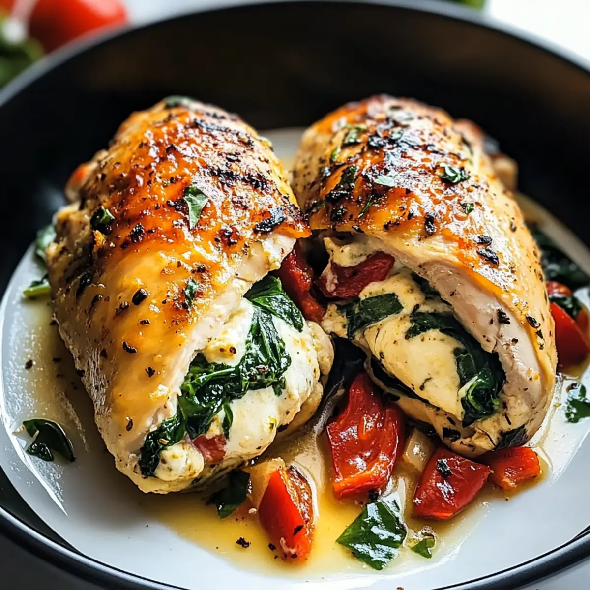 Ultimate Roasted Red Pepper, Spinach, and Mozzarella Stuffed Chicken