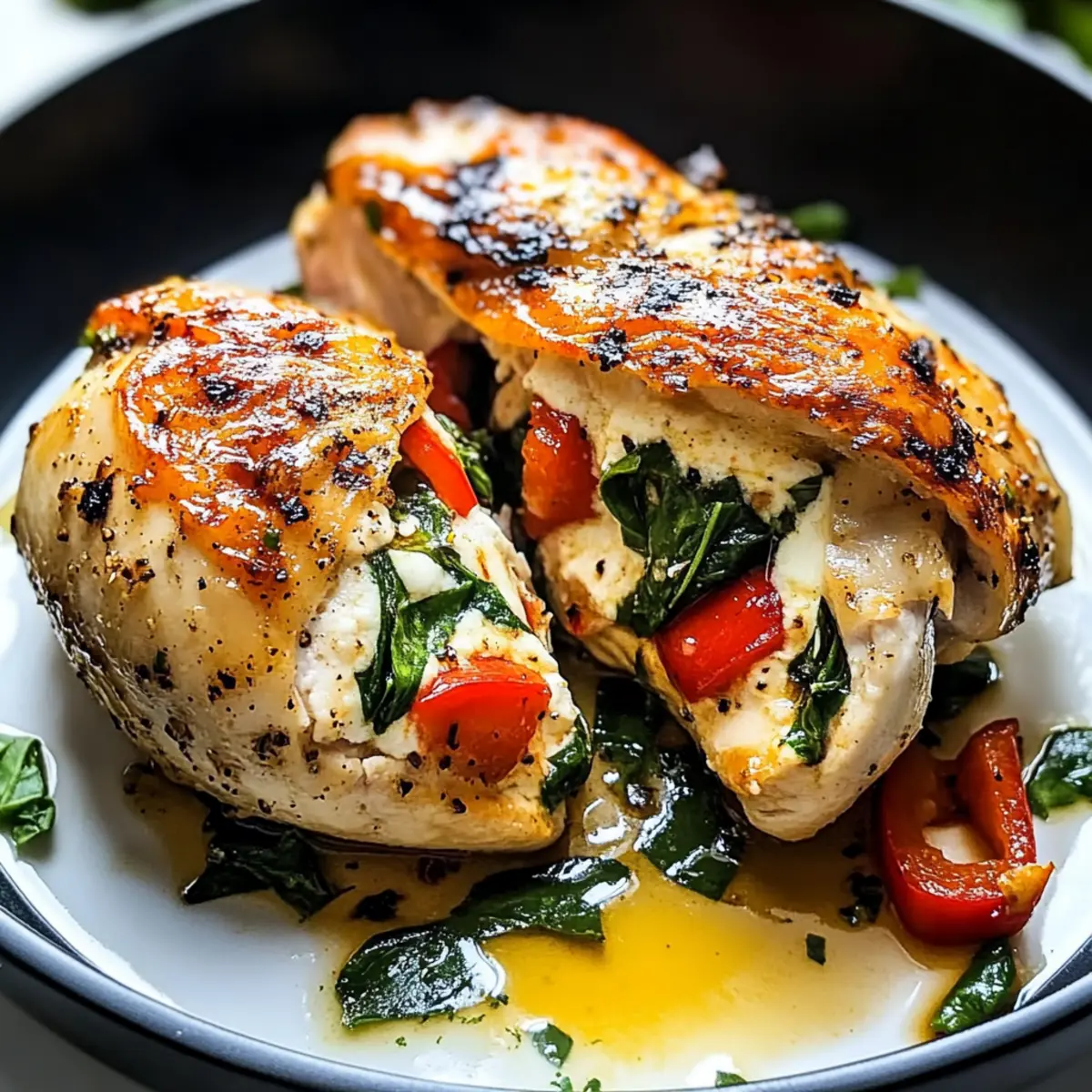 Ultimate Roasted Red Pepper, Spinach, and Mozzarella Stuffed Chicken